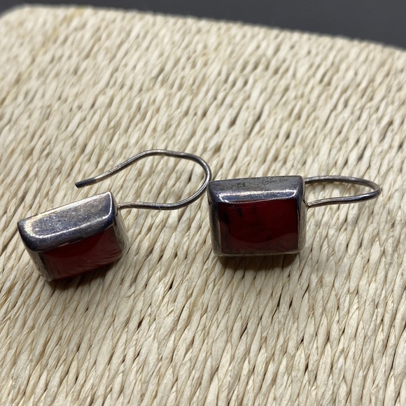 Jewelry | Vintage 925 Mex Silver And Red Inlay Earrings | Poshmark